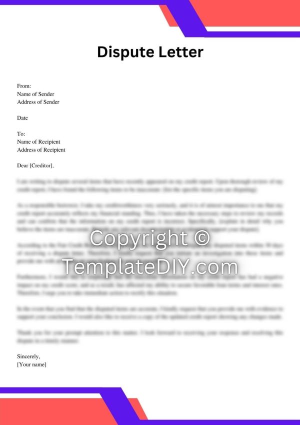 Credit Dispute Letter Sample with Examples [Word Editable]