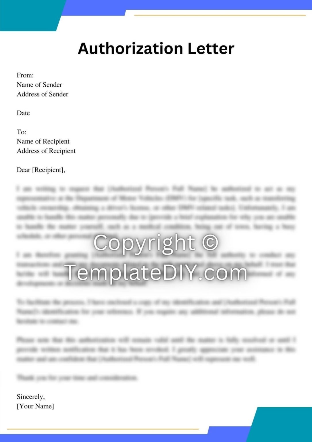 DMV Authorization Letter Sample Template with Examples
