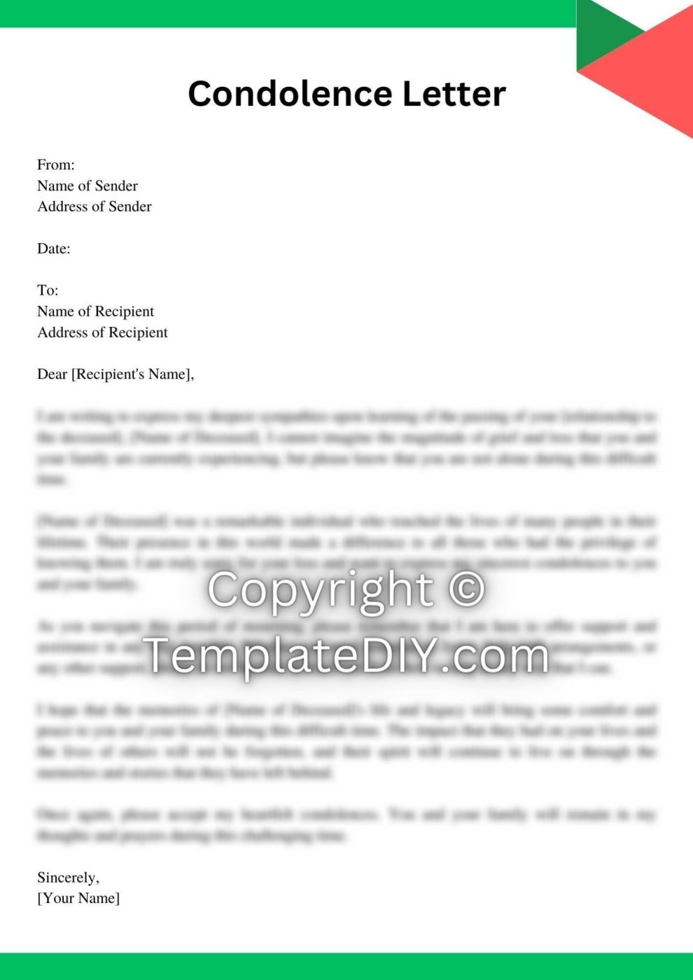 Death Condolence Letter Sample with Examples [Word]