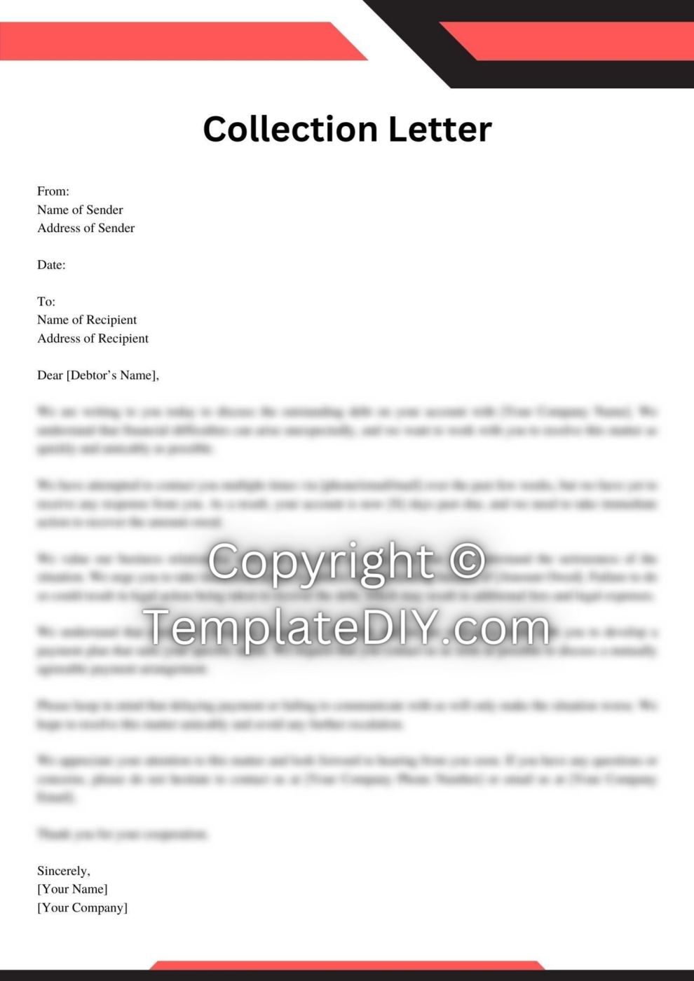Debt Collection Letter Sample with Examples [Word]