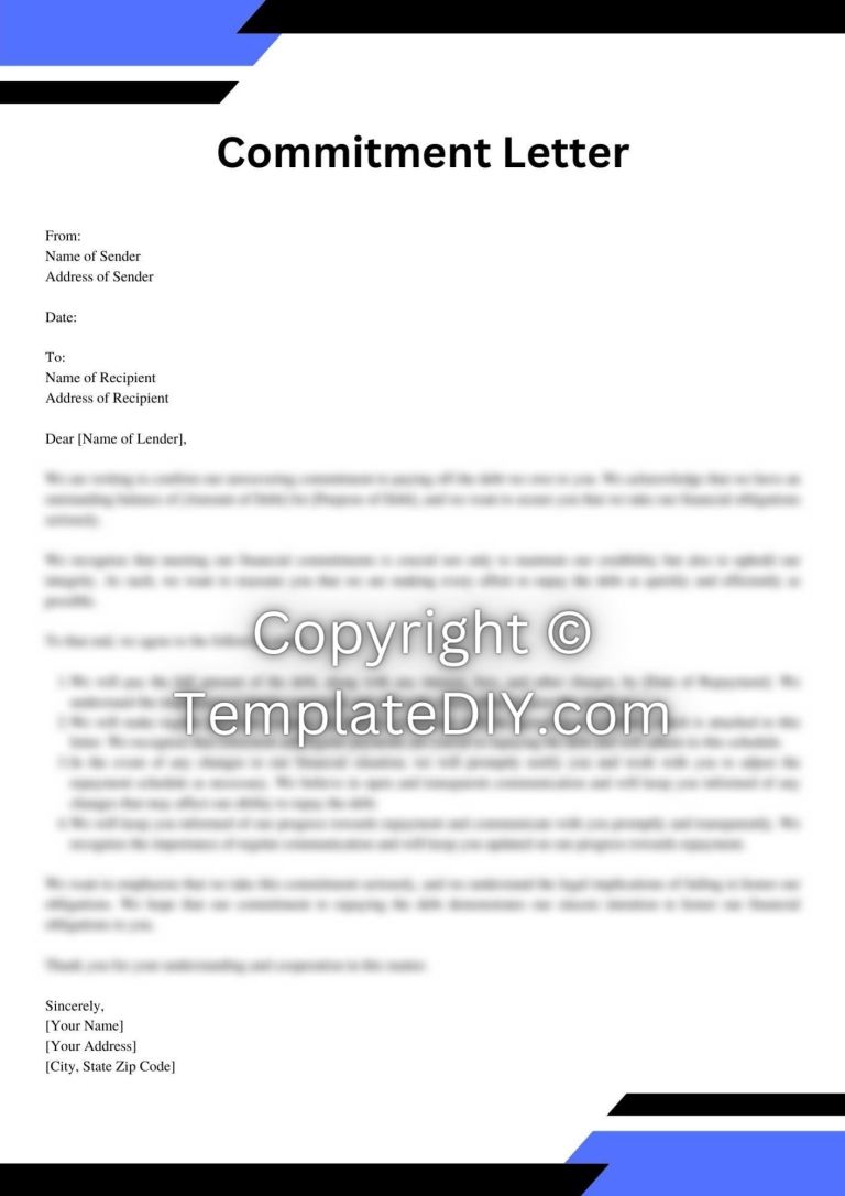 Debt Commitment Letter Sample with Examples [Word]