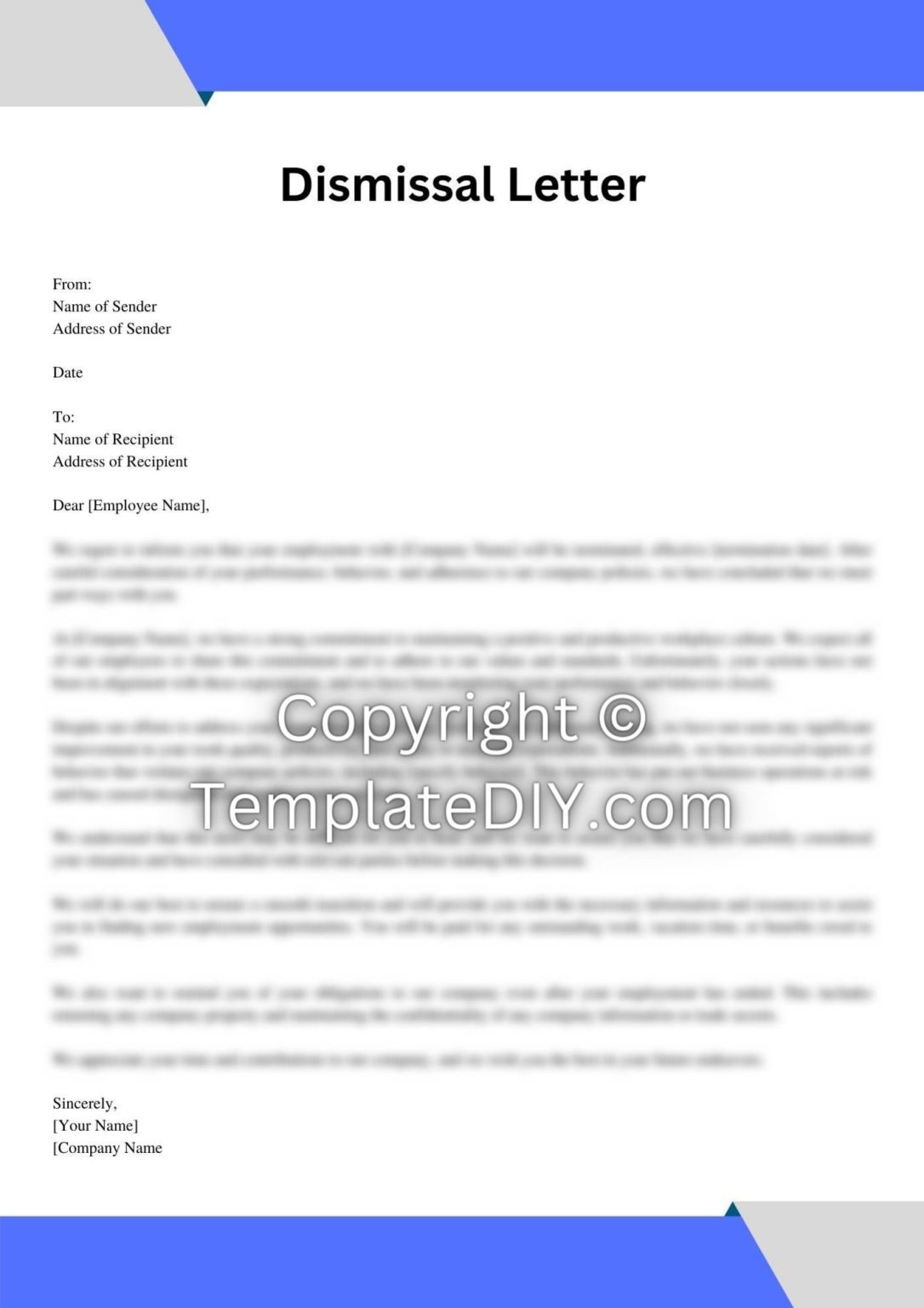 Dismissal Letter for Employee Sample Examples in PDF & Word