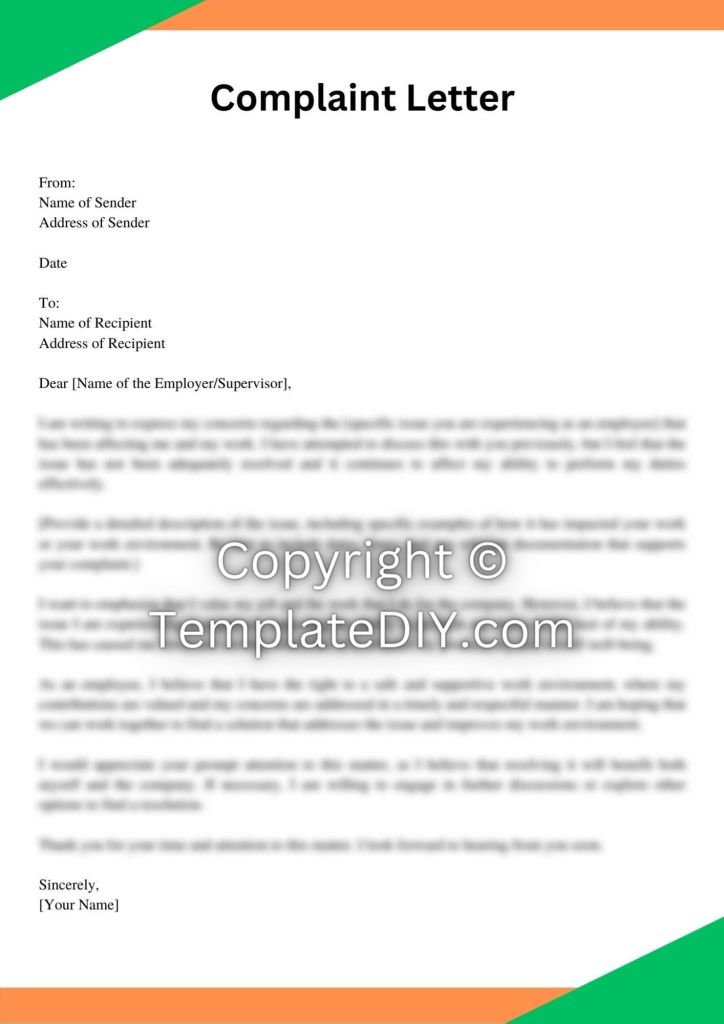 Employee Complaint Letter Sample with Examples [Word]
