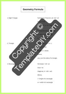 Geometry Math Formula Chart Printable Template PDF, Word