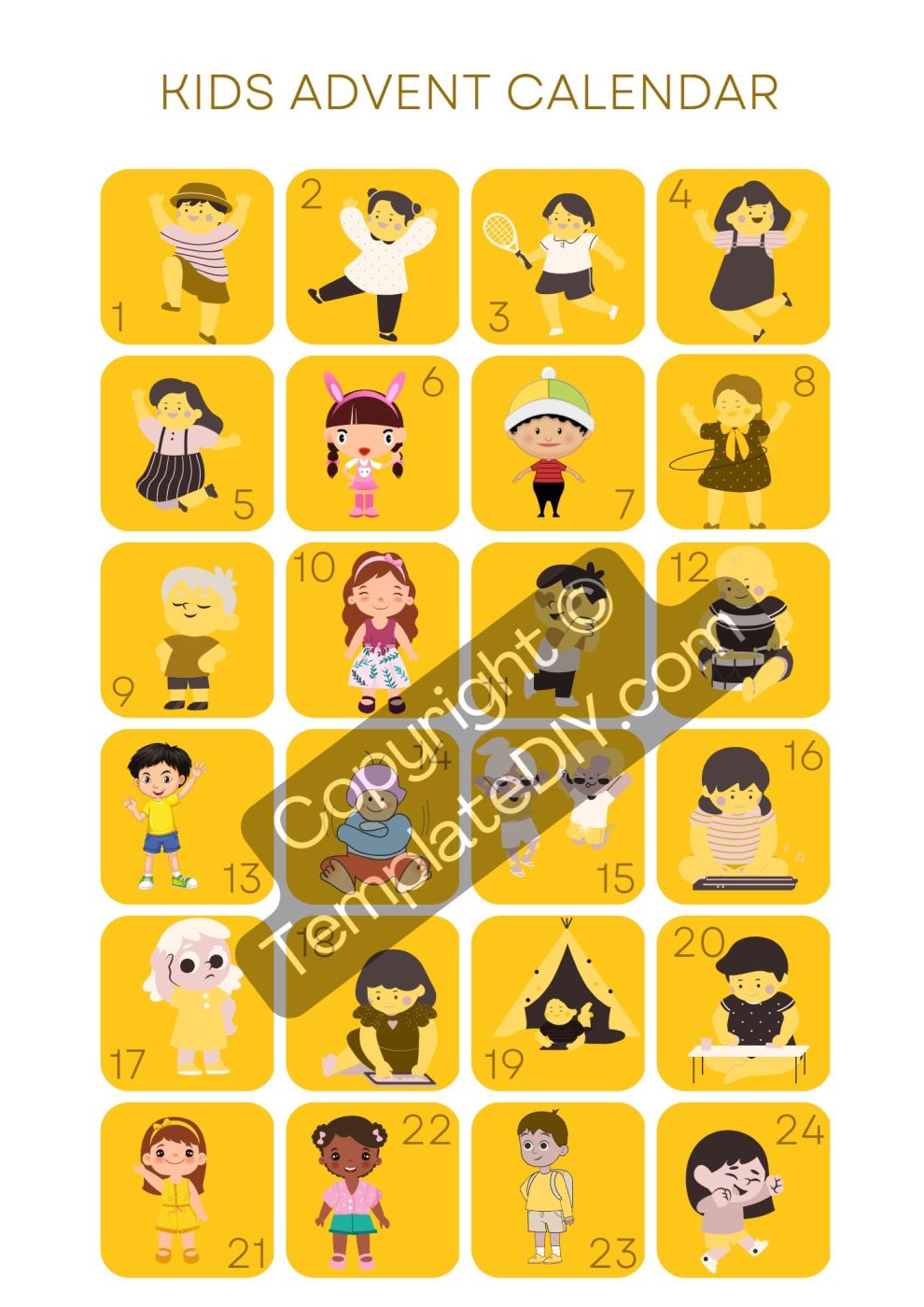 Kids Advent Calendar Printable Template in PDF, Word