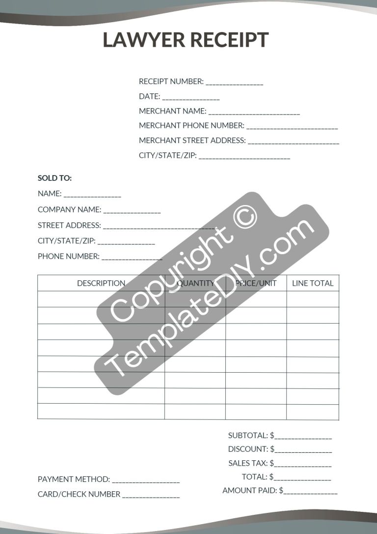 Lawyer Receipt Template Blank Printable in Pdf, Excel, Word