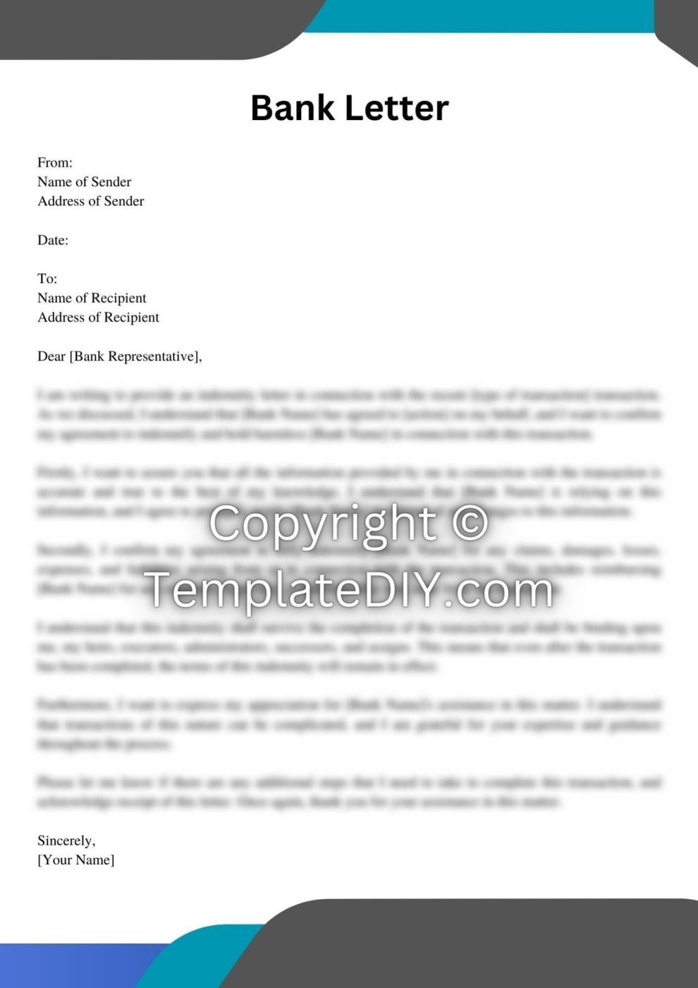 Letter of Indemnity for Bank Sample with Examples [Word]