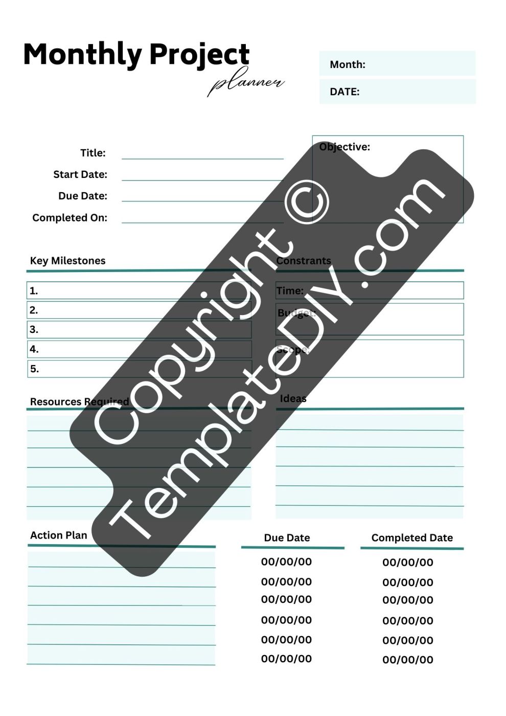 Monthly Project Planner Template PDF, Word, Excel