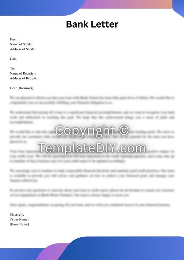 Payoff Letter from Bank Sample with Examples [Word]