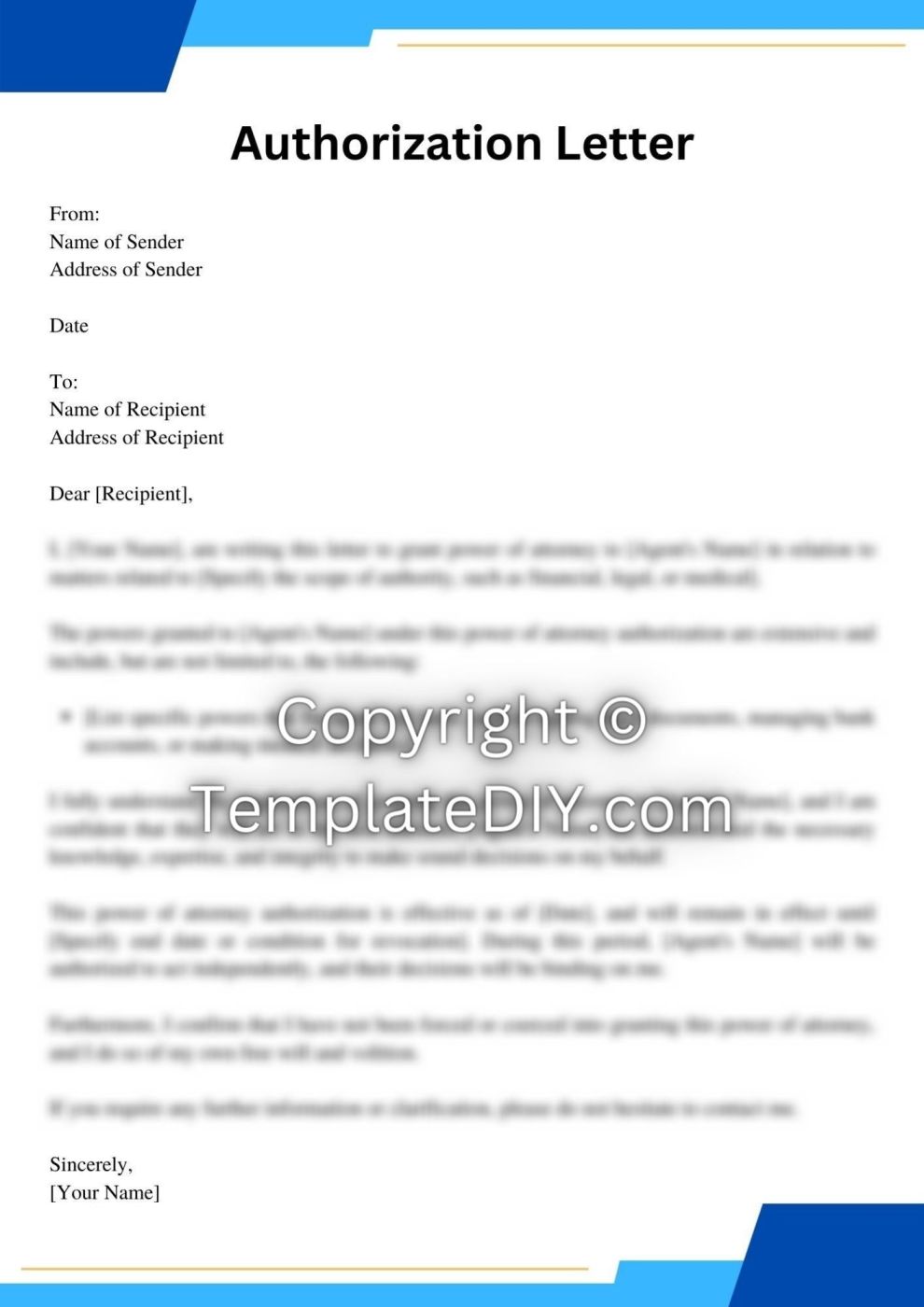 Power of Attorney Authorization Letter Sample Template