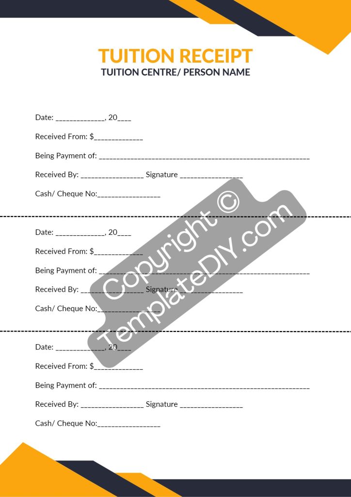 School Tuition Receipt Template Printable PDF, Excel, Word