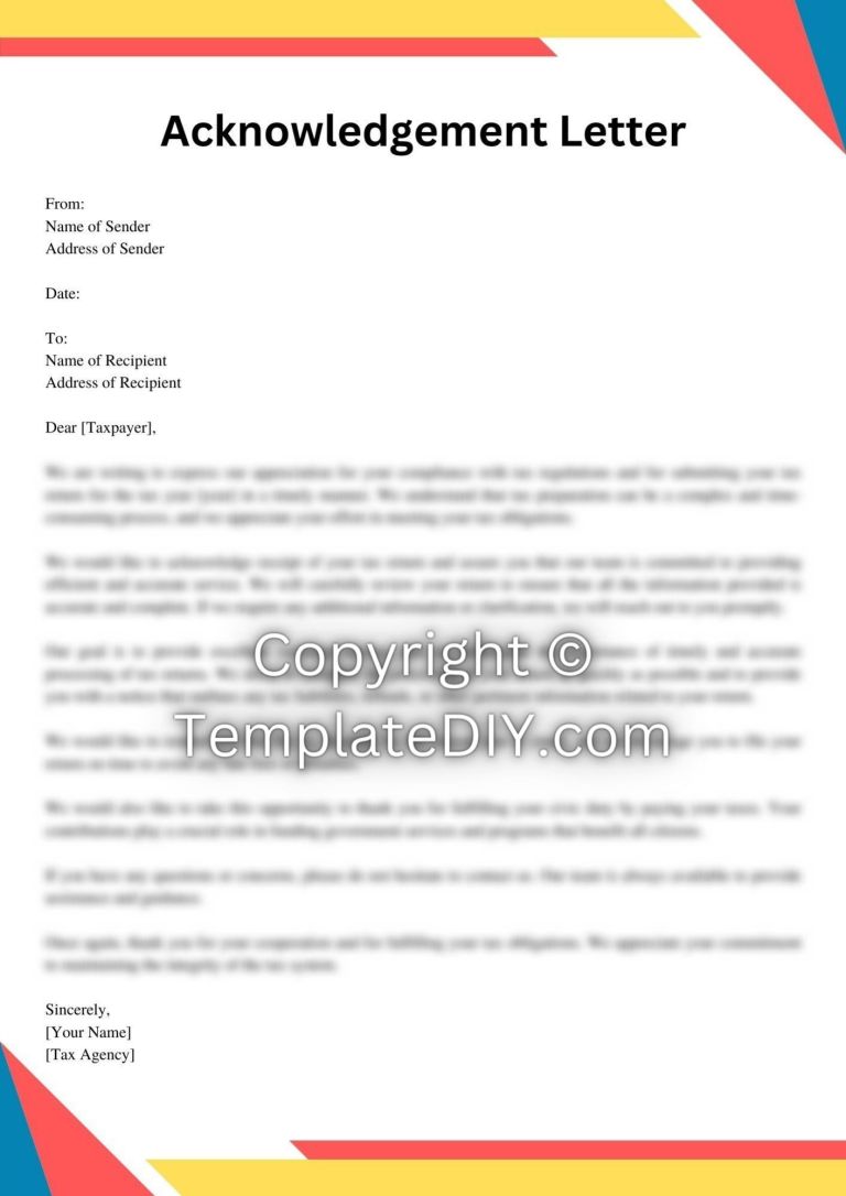 Tax Acknowledgement Letter Sample Template with Examples