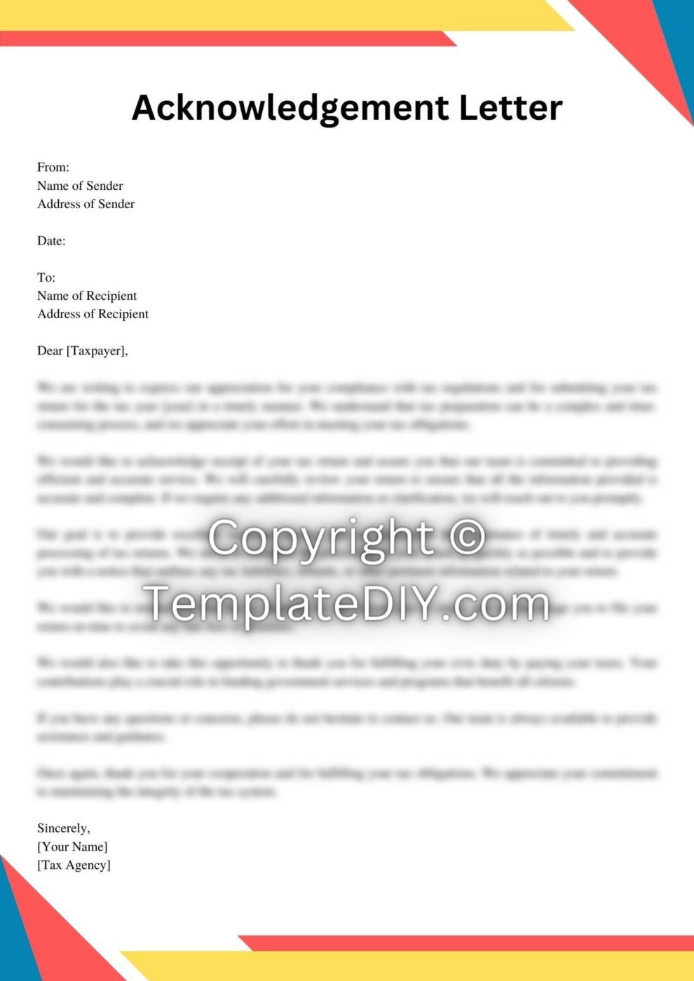 Tax Acknowledgement Letter Sample Template with Examples
