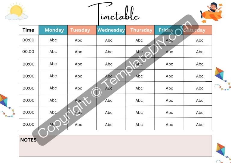 Time Table Chart for Preschool Printable Template PDF