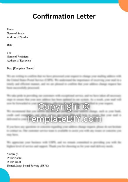USPS Change of Address Confirmation Letter Sample [Word]