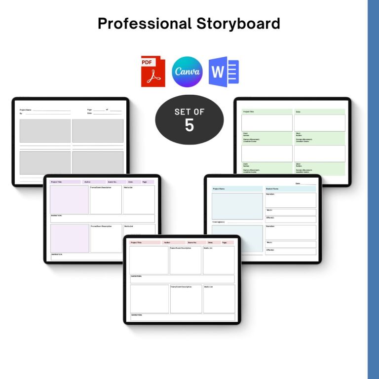 Professional Storyboard Template Printable in PDF, Word