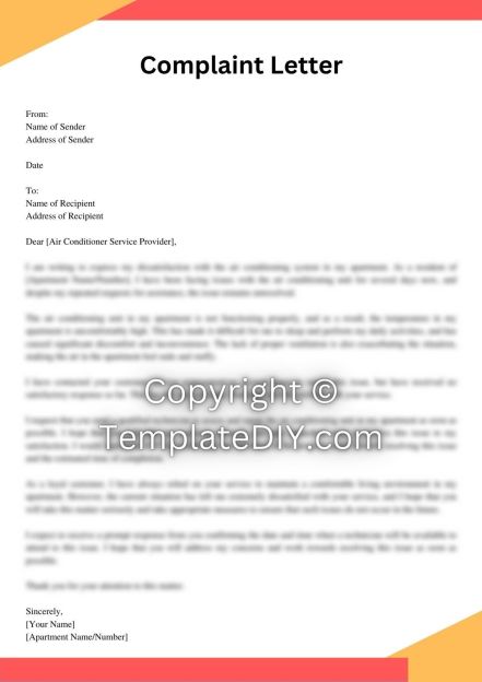 Air Conditioner Complaint Letter Template | Download Now