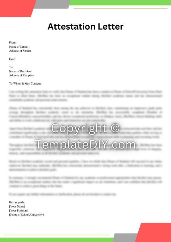 Attestation Letter for A Student – Instant Download