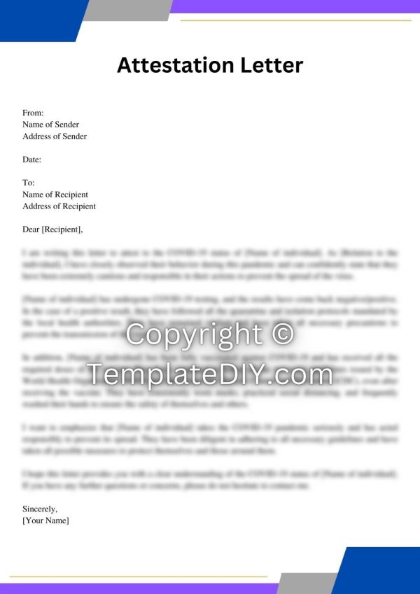 Attestation Letter for Covid Sample with Examples [Word]
