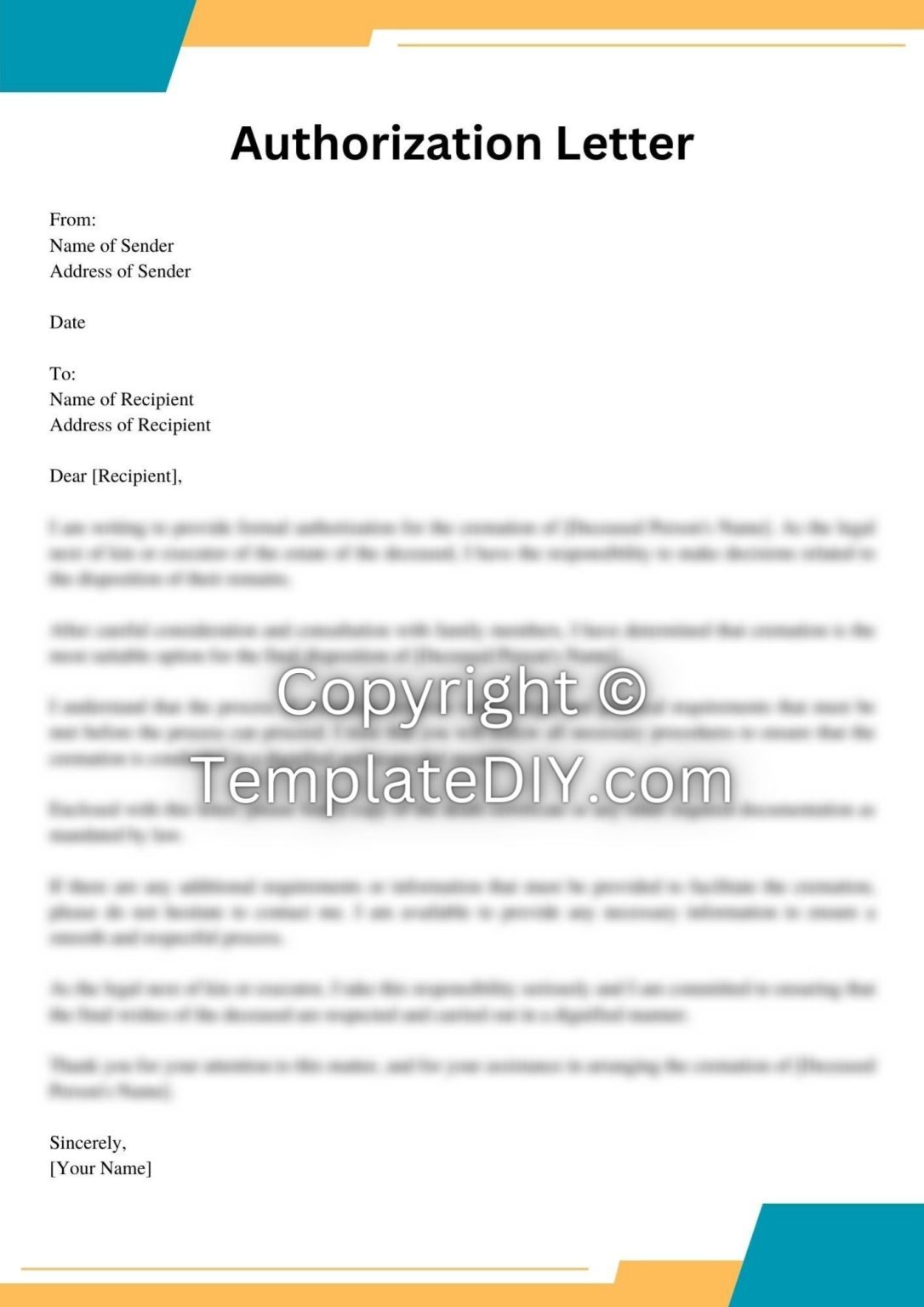 Authorization Letter for Cremation Template | Download Now