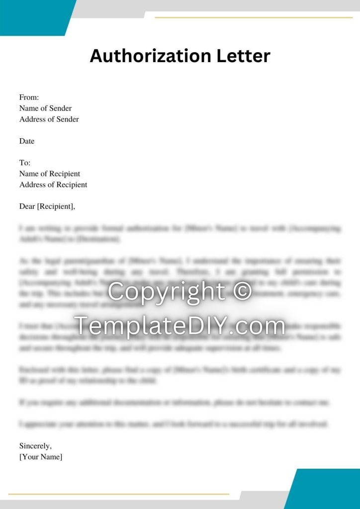 Authorization Letter to Accompany Minor Sample [Word]