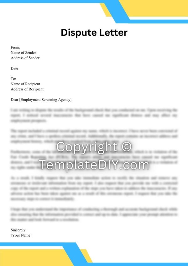 Background Check Dispute Letter Sample with Examples