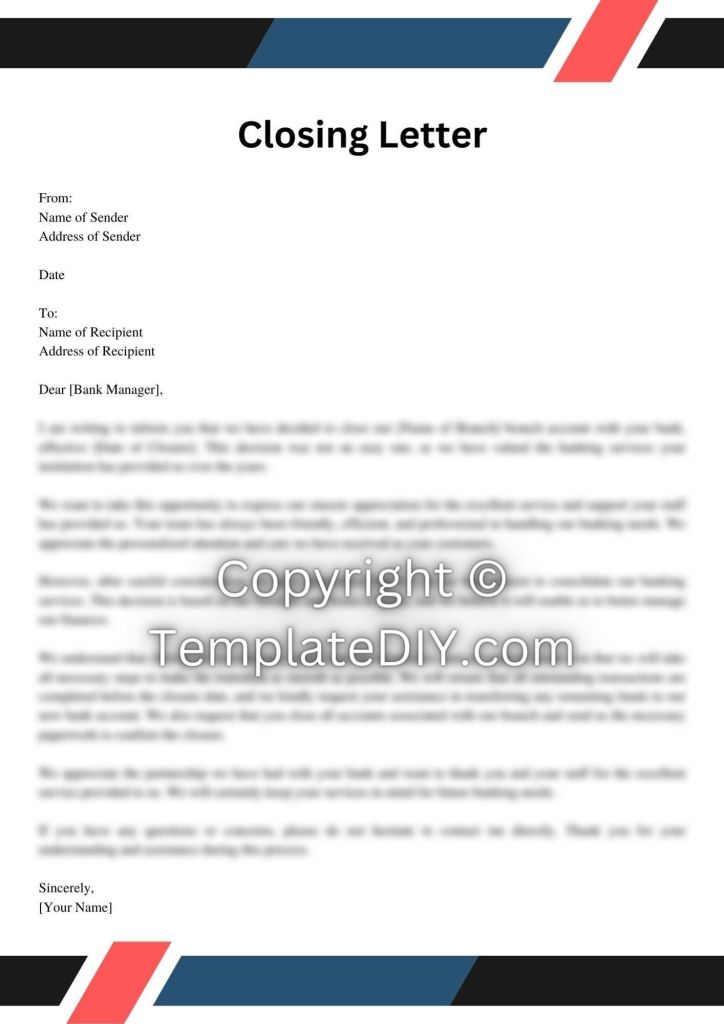 Bank Branch Closing Letter Sample Template with Examples