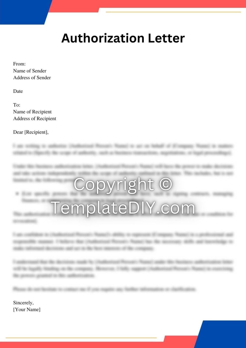 Business Authorization Letter Sample Template and Examples
