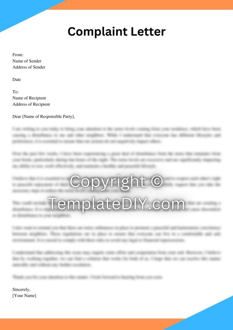 Complaint Letter for Noisy Neighbors Sample with Examples