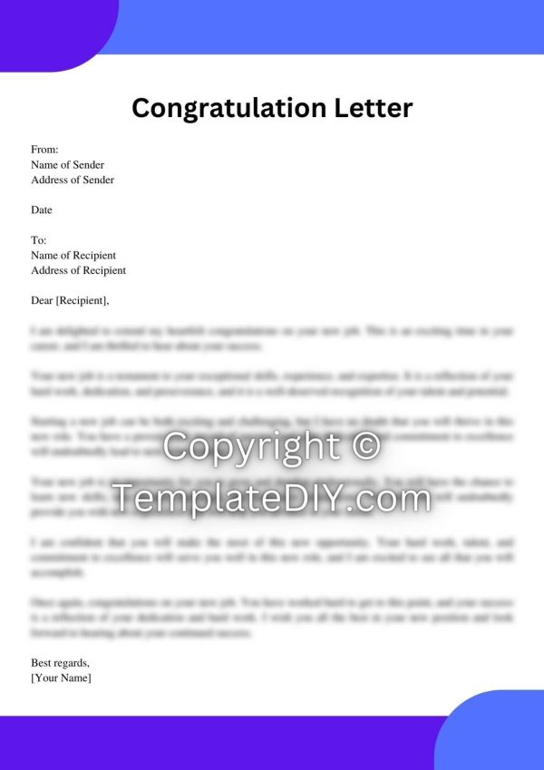 Congratulations Letter New Job Sample with Examples [Word]