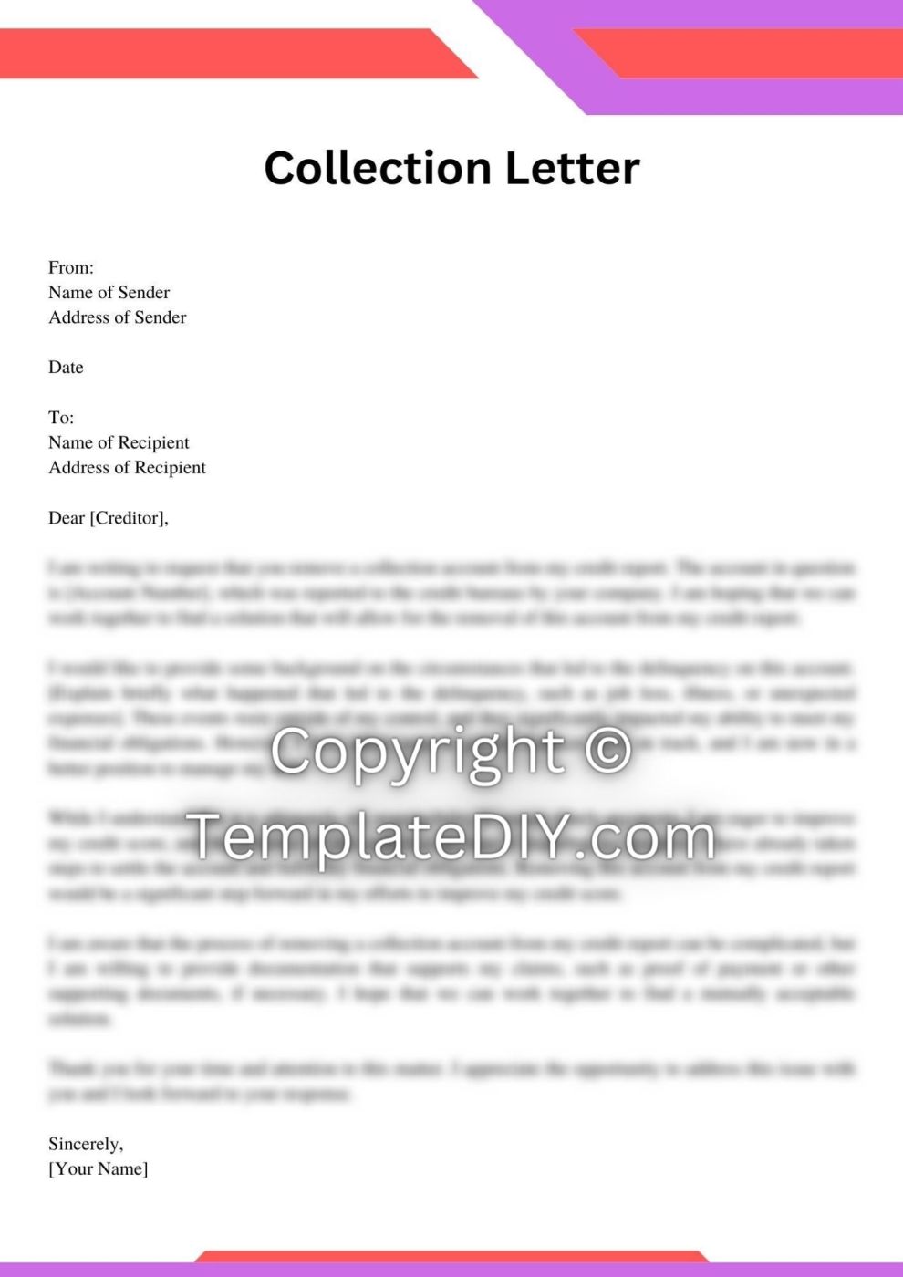 Credit Collection Removal Letter Sample with Examples