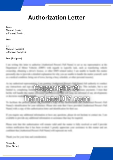 DMV Authorization Letter Sample Template with Examples