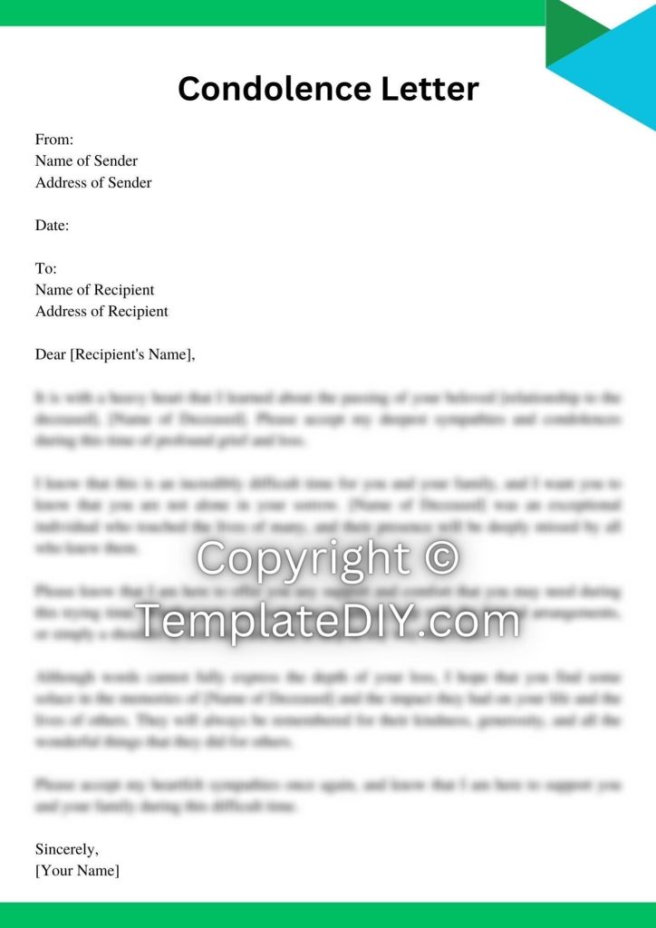 Death Condolence Letter Sample with Examples [Word]