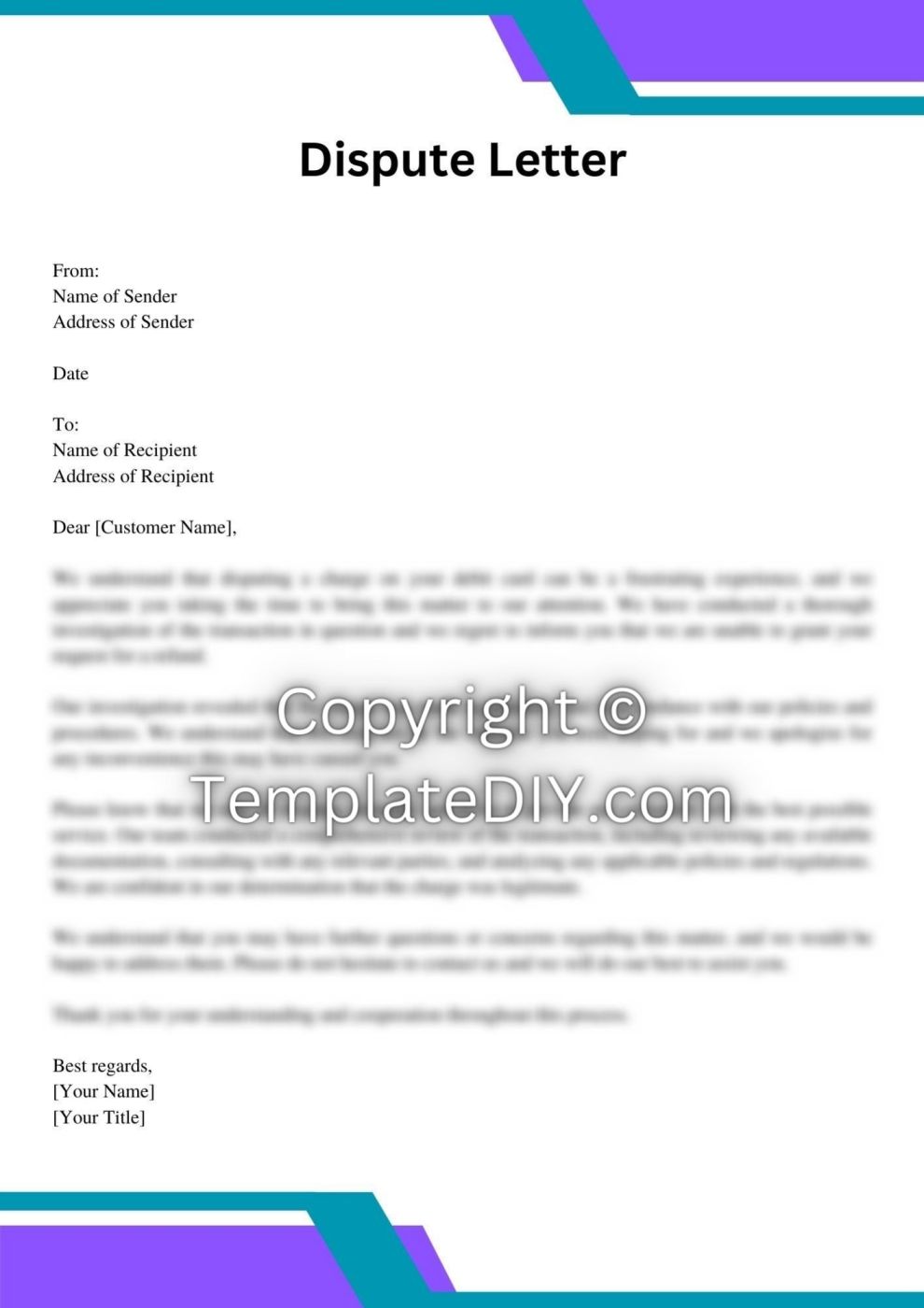 Debit Card Dispute Denial Letter Sample with Examples