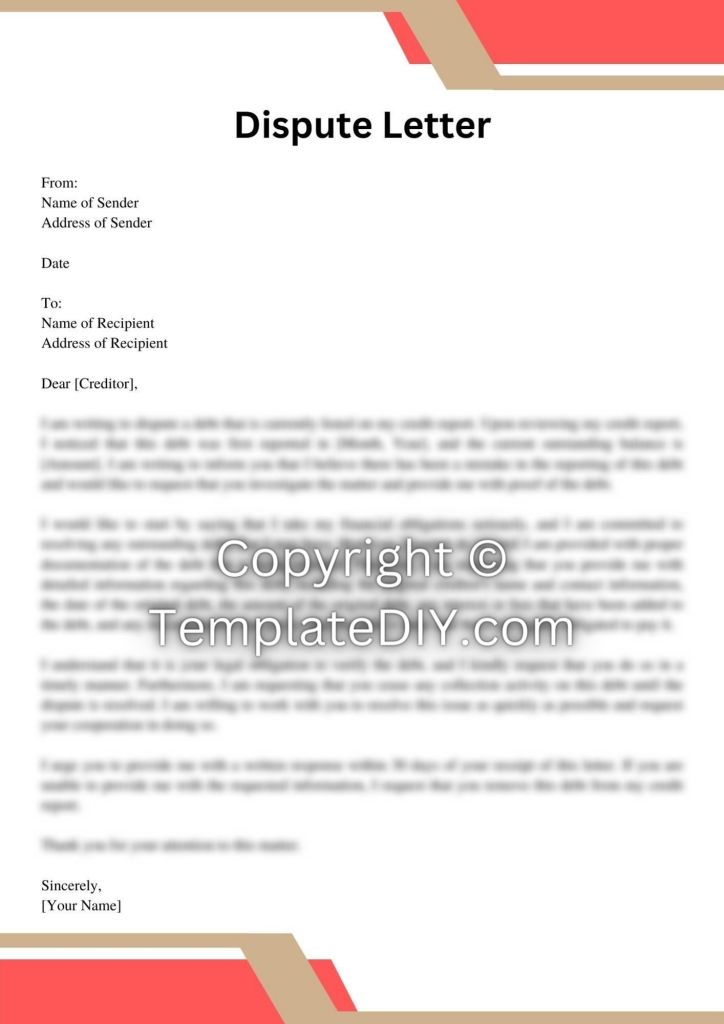 Debt Dispute Letter Sample with Examples [Word Editable]