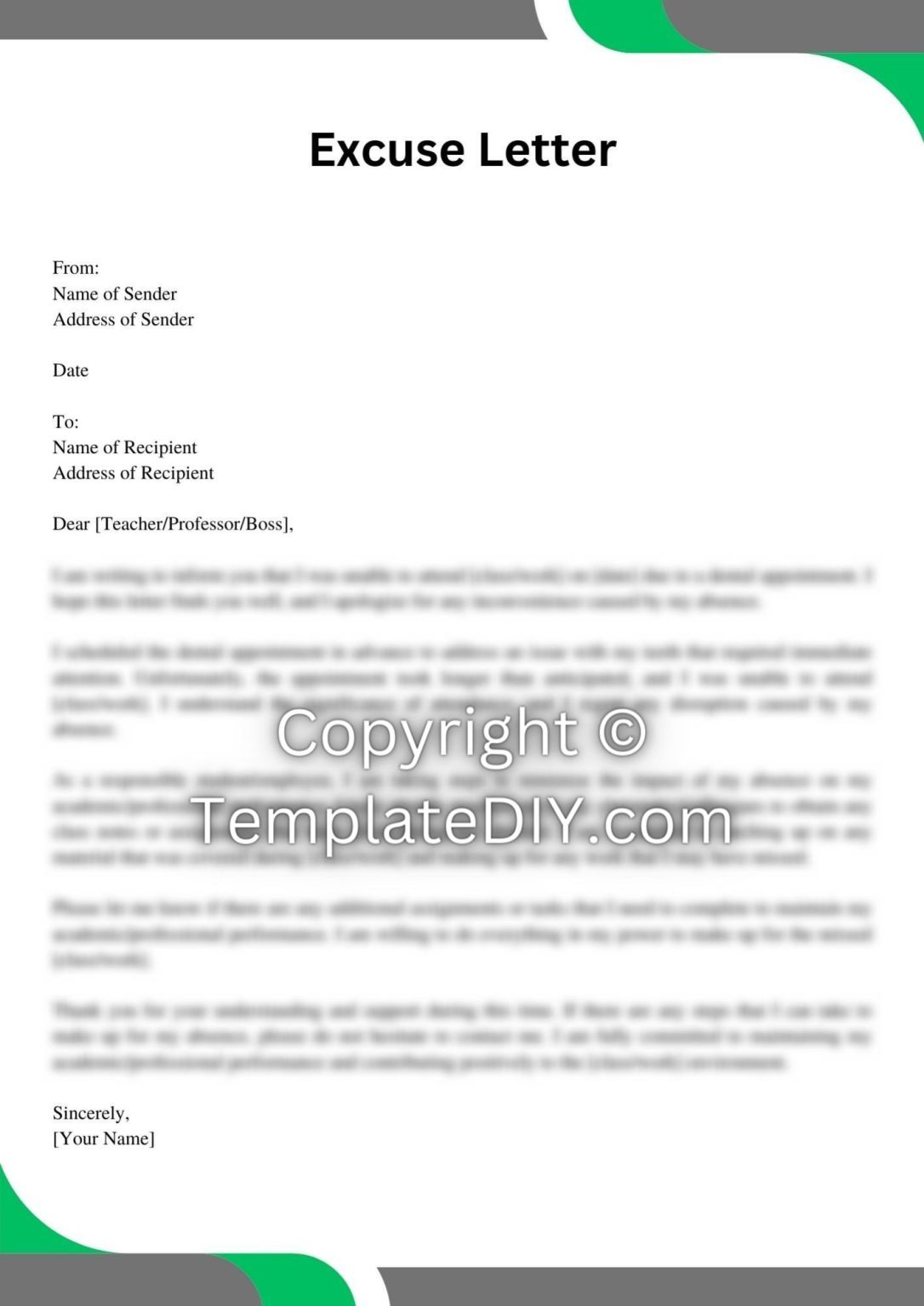 Dental Excuse Letter – Instant Download [Editable]