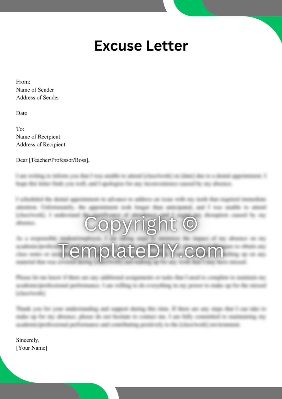 Dental Excuse Letter – Instant Download [Editable]