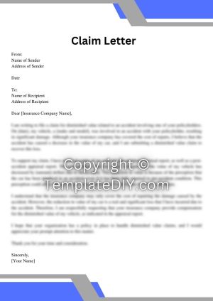 Vehicle Diminished Value Claim Letter Sample & Template