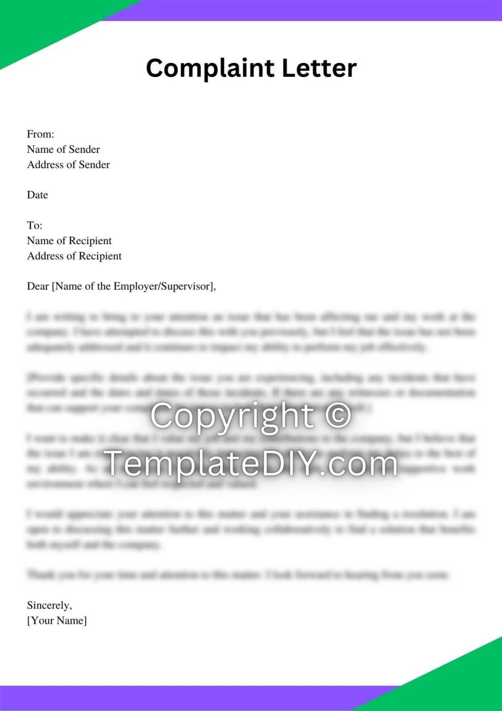 Employee Complaint Letter Sample with Examples [Word]