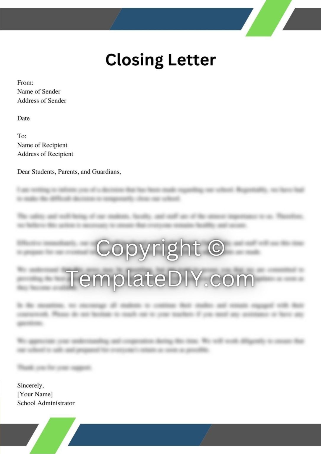 School Closing Announcement Letter Template (PDF & Word)