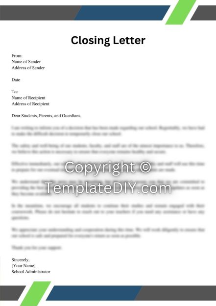 School Closing Announcement Letter Template (PDF & Word)