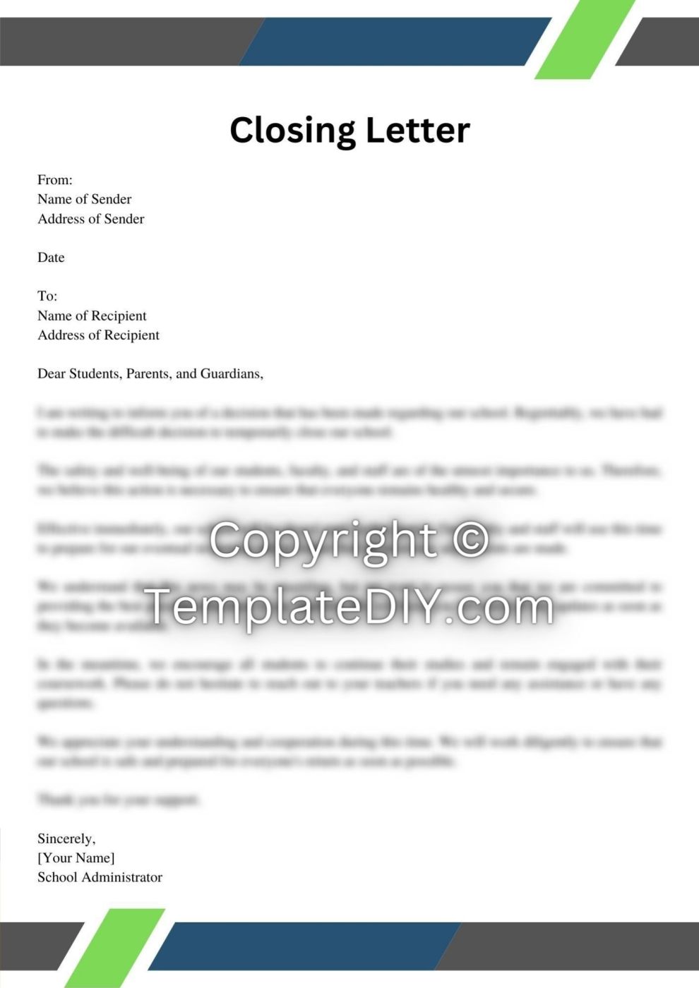 School Closing Announcement Letter Template (PDF & Word)