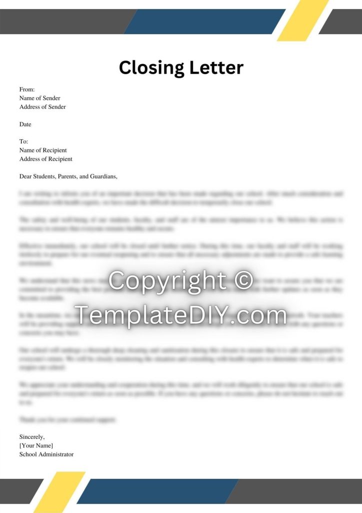 School Closing Announcement Letter Template (PDF & Word)