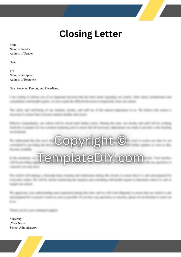 School Closing Announcement Letter Template (PDF & Word)