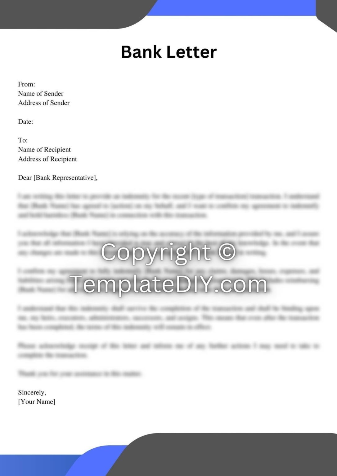 Letter of Indemnity for Bank Sample with Examples [Word]