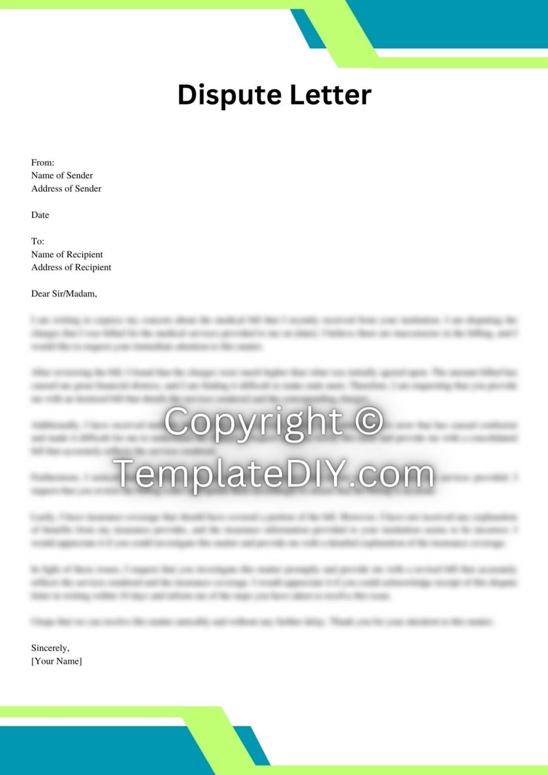 Medical Bill Dispute Letter Template | Editable PDF & Word