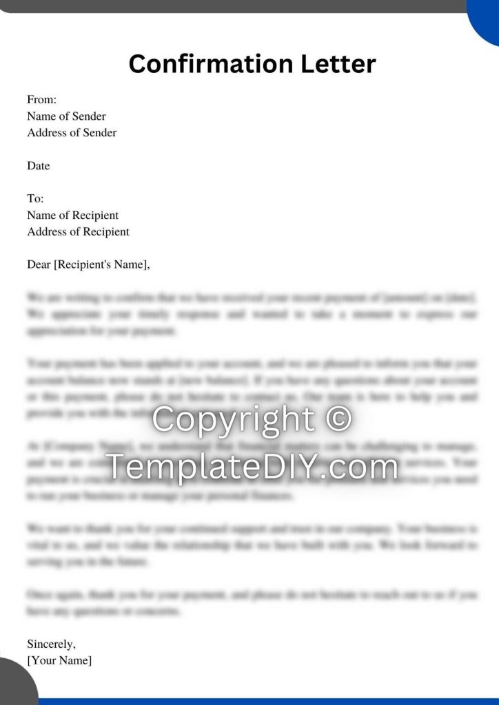 Payment Confirmation Letter Sample with Examples [Word]