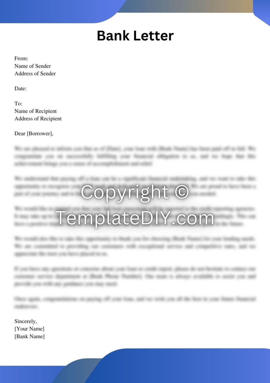 Payoff Letter from Bank Sample with Examples [Word]