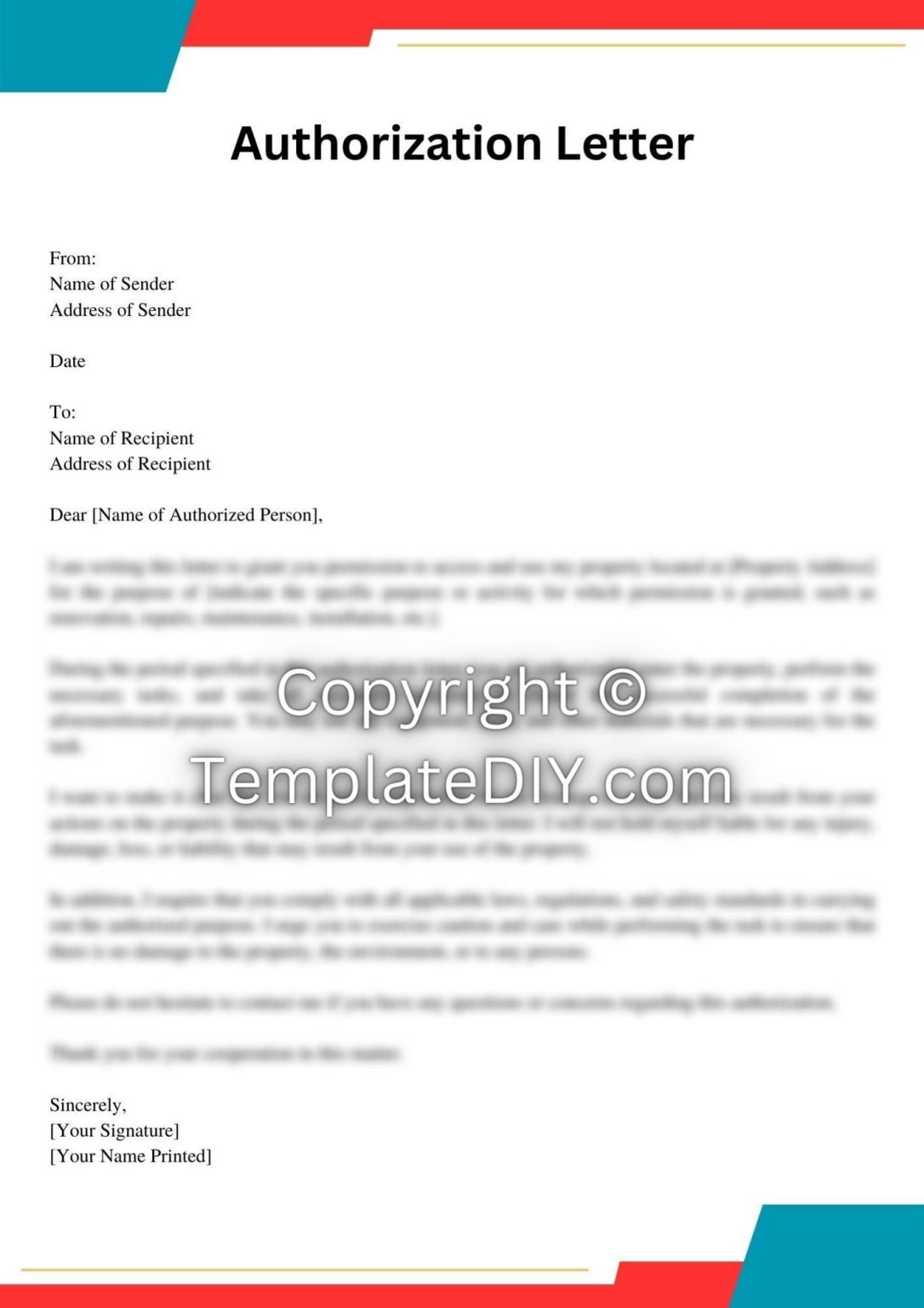 Permission Letter of Authorization from Property Owner