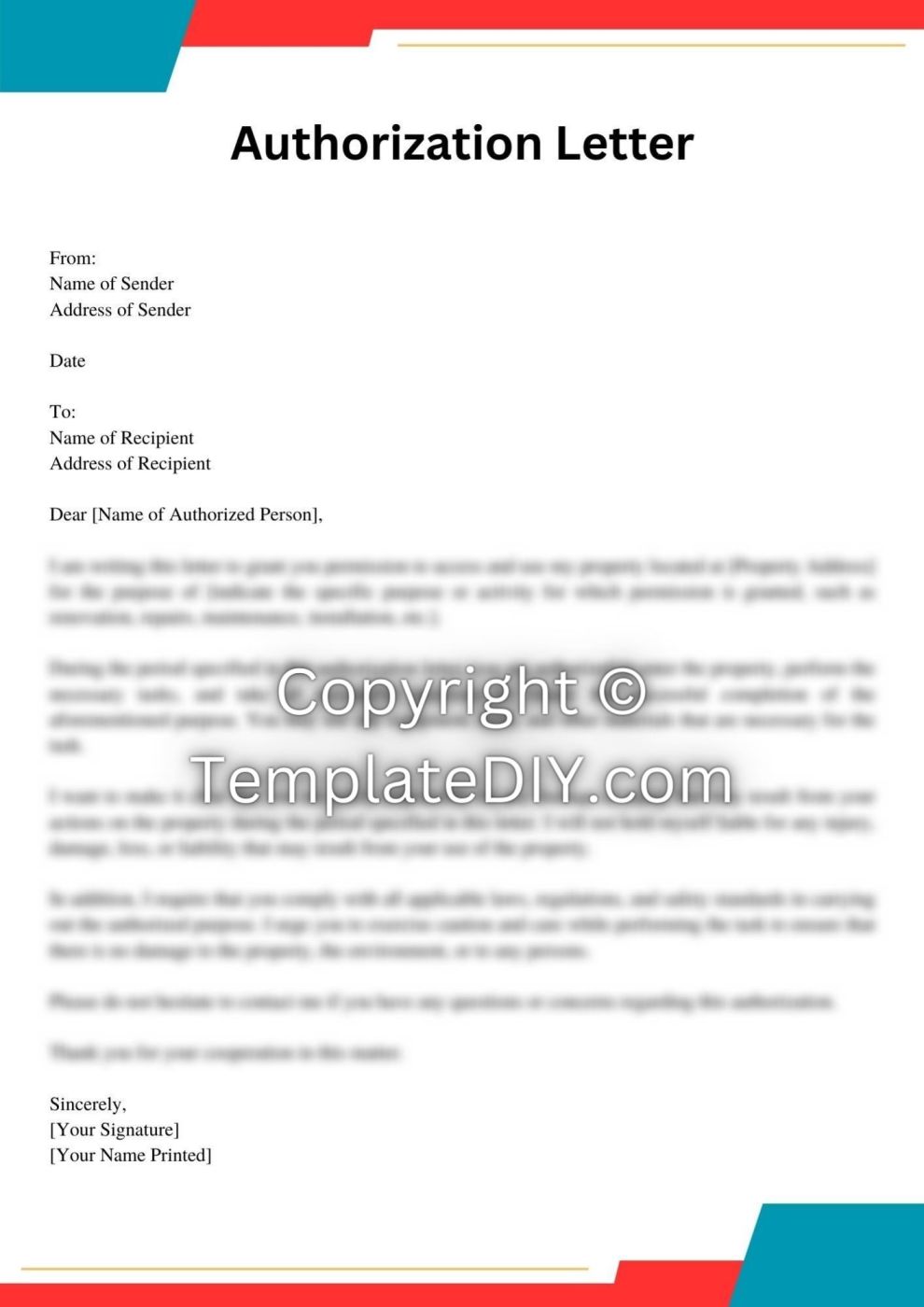 Permission Letter of Authorization from Property Owner